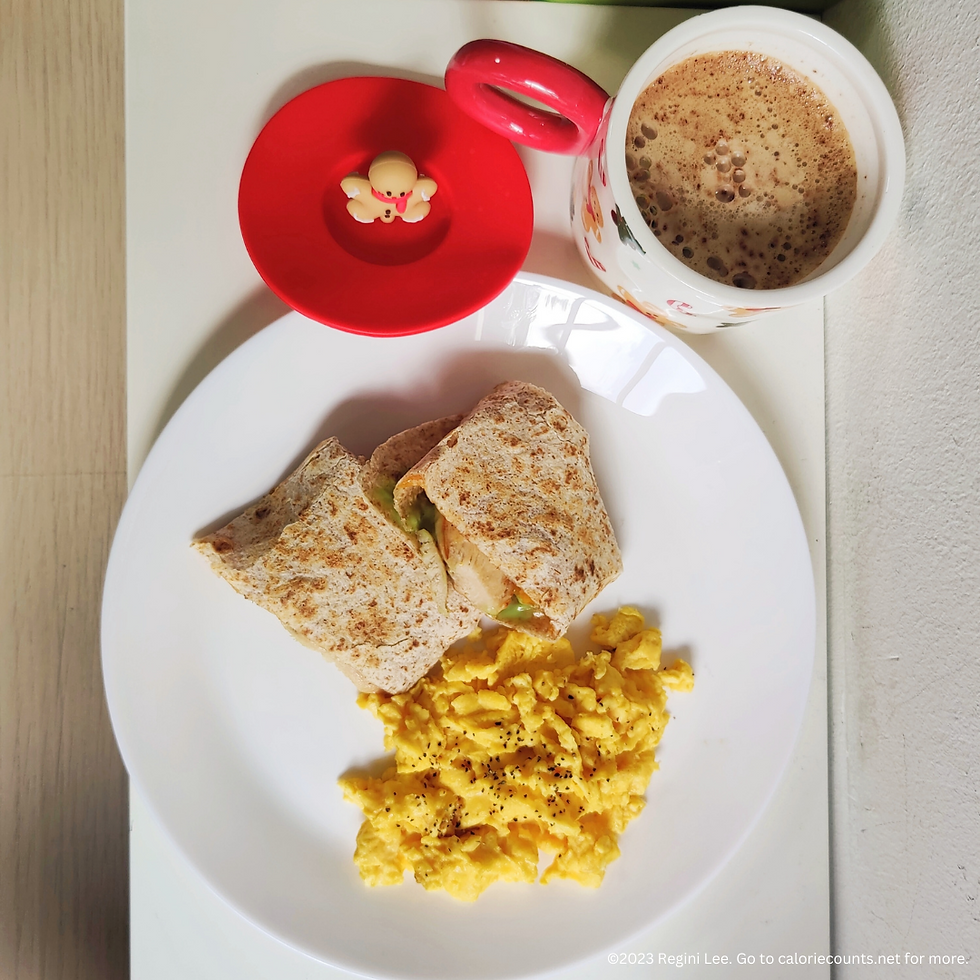 591 Kcal Healthy Chicken Breast Wrap And Scrambled Eggs